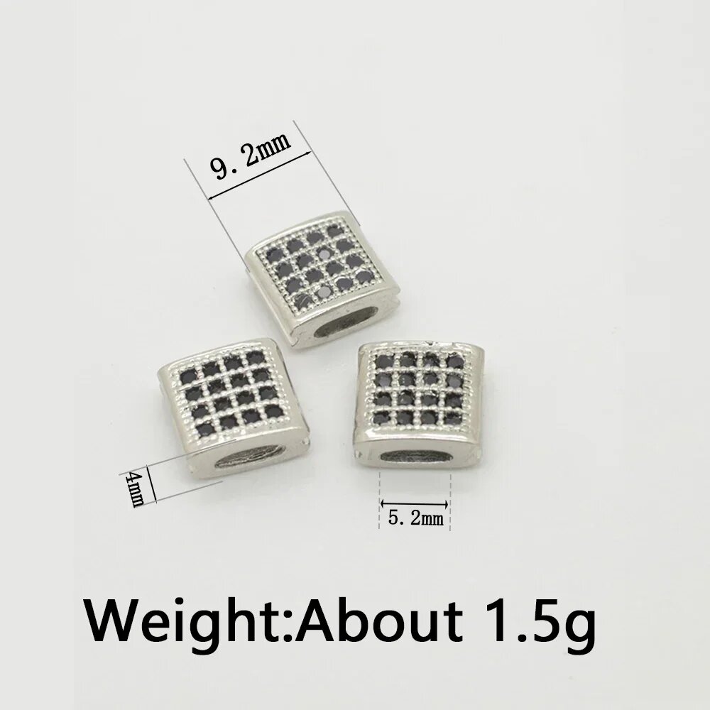 Заключения ювелирных изделий LJRIVER черные квадратные плоские бусины из циркония оптом Белый, YZZ-H0007-Silver