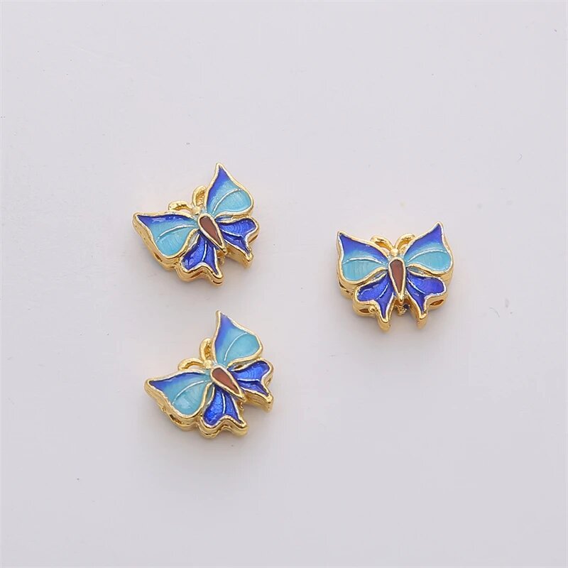 Бусины бабочки медные, синие, 10x11mm