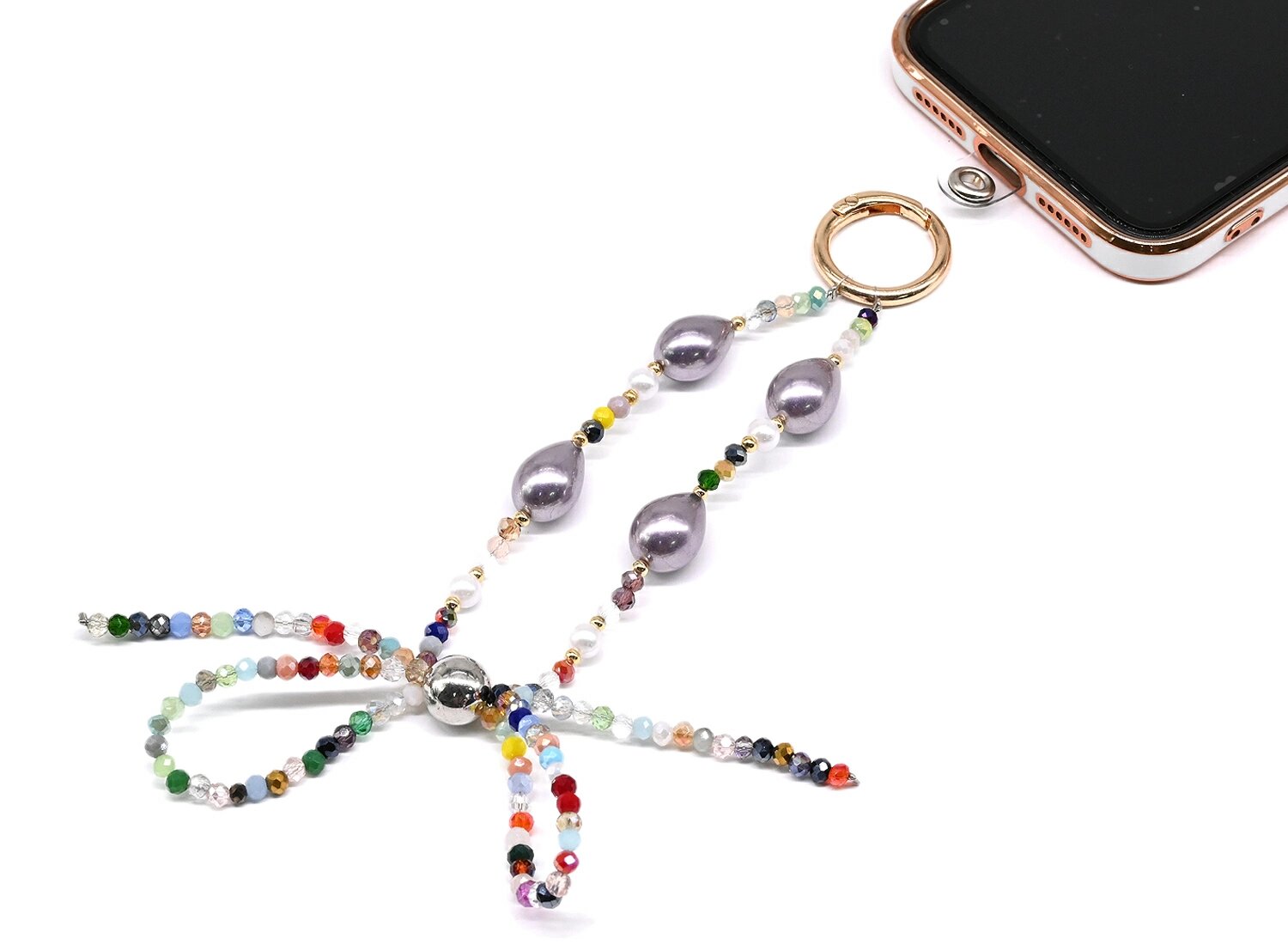 Браслет для телефона из циркона рондель 4*3мм с майоркой цв. ассорти .