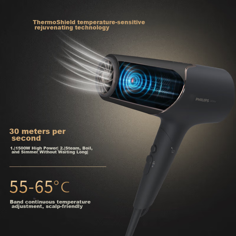 Фен для волос Philips 5 Series Pro, цвет черный, насадка для увеличения объема