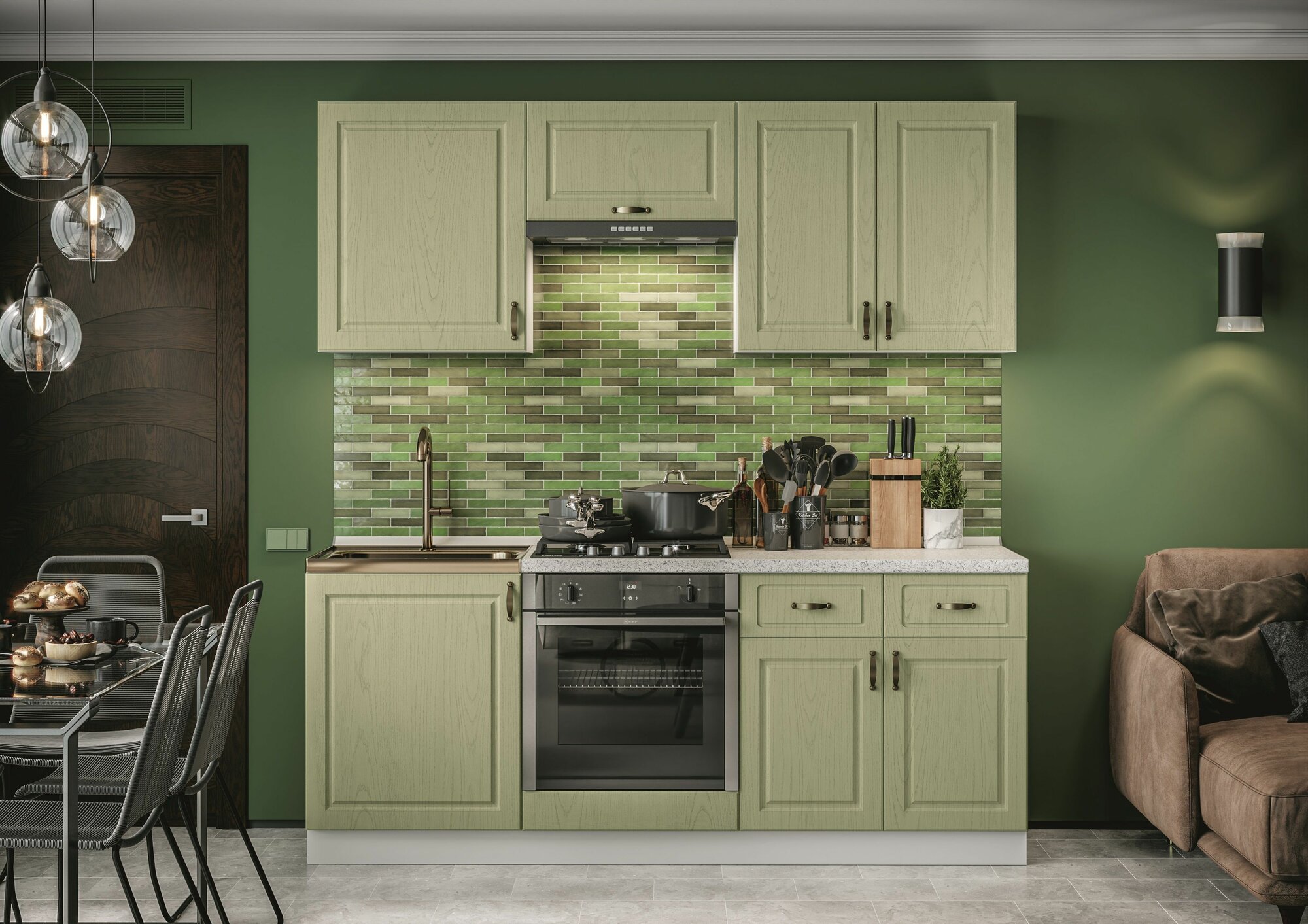 Кухня Констанция Компоновка №6 2,0м Фисташка