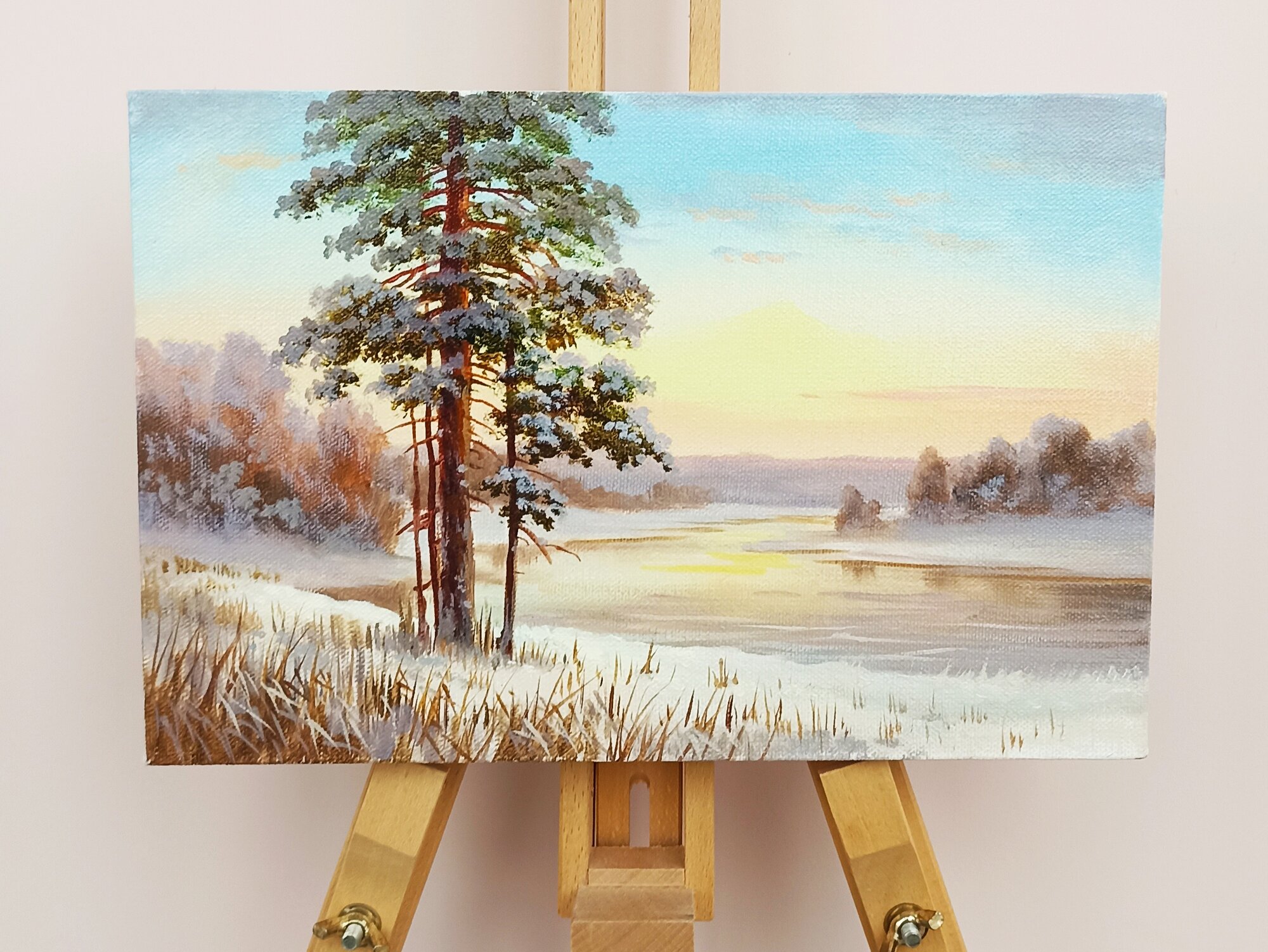 Художественная мастерская Грëзы. 100% ручная работа, 100% живопись. Картина маслом на холсте. Зимний пейзаж. 20х30 см.