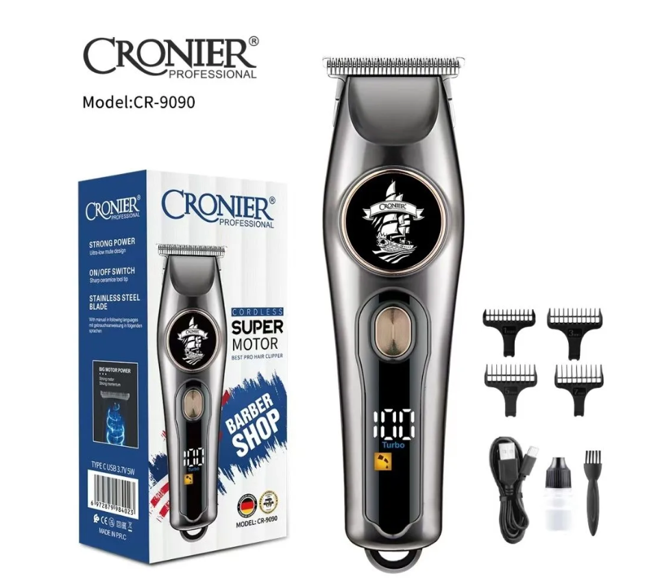 Триммер для стрижки Cronier CR-9090, нержавеющая сталь, 4 насадки