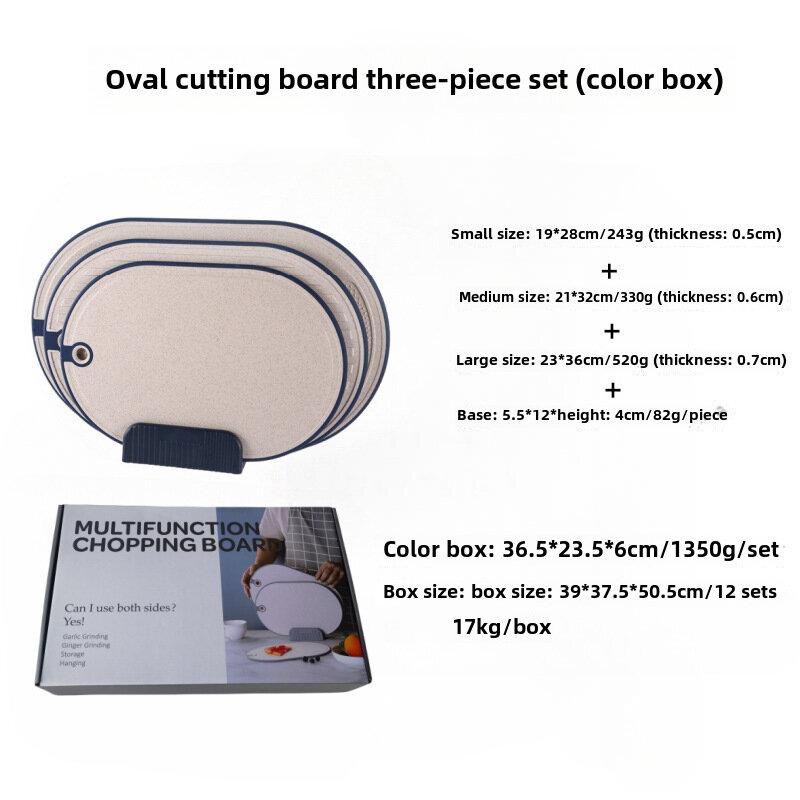 Разделочная доска, из пшеничной соломы, FDA, овальная, синяя, 3 шт