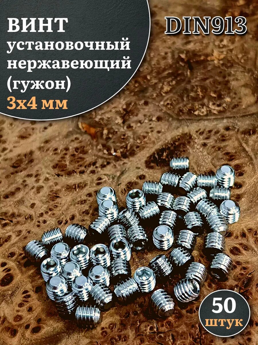 Винт установочный нержавеющий 3х4 DIN913 (гужон), 50 шт.