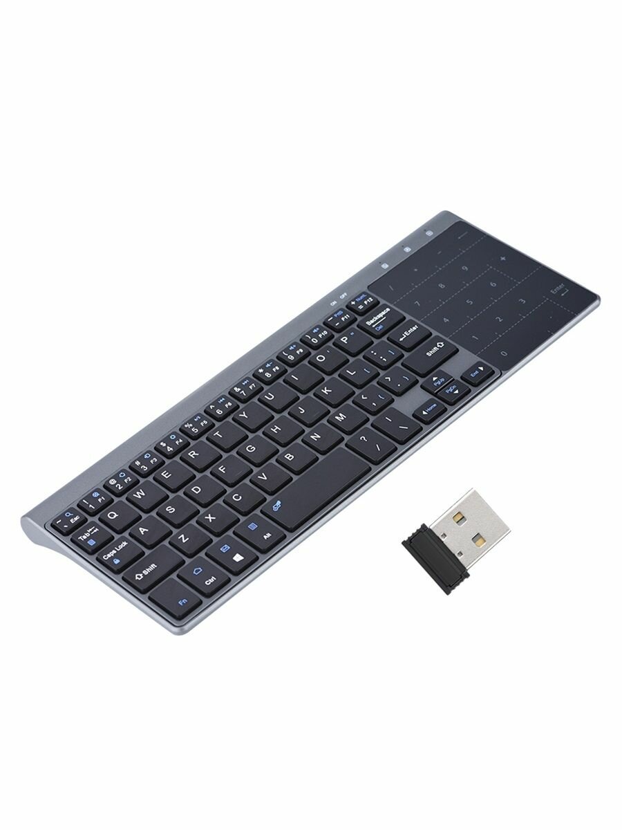 Беспроводная портативная тонкая клавиатура 2,4 ГГц с сенсорной панелью для ПК, ноутбука, ТВ-приставки, портативного компактного дизайна