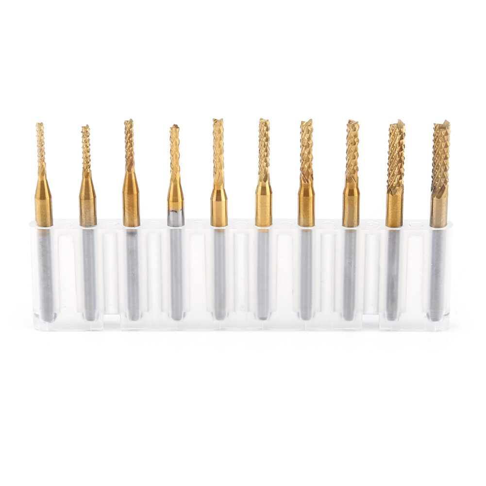 Набор из 10 предметов, концевые фрезы из карбида вольфрама с титановым покрытием, гравировальные фрезы 1,5 3,175 мм, фрезы с ЧПУ для металла, дерева, пластика и других материалов