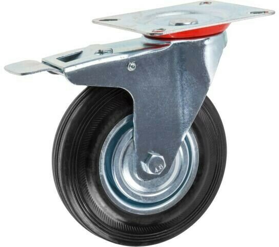 Опора колёсная d-125мм на площадке с фиксатором, резиновая STARFIX