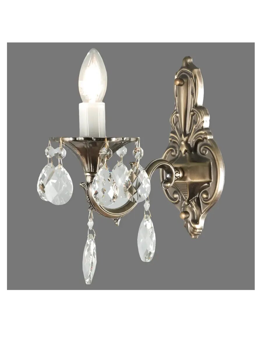 Настенный светильник newrgy lighting HB73023-1, бронзовый, прозрачный кристалл, цоколь Е14, 60 Вт, свет нейтральный белый, для гостиной