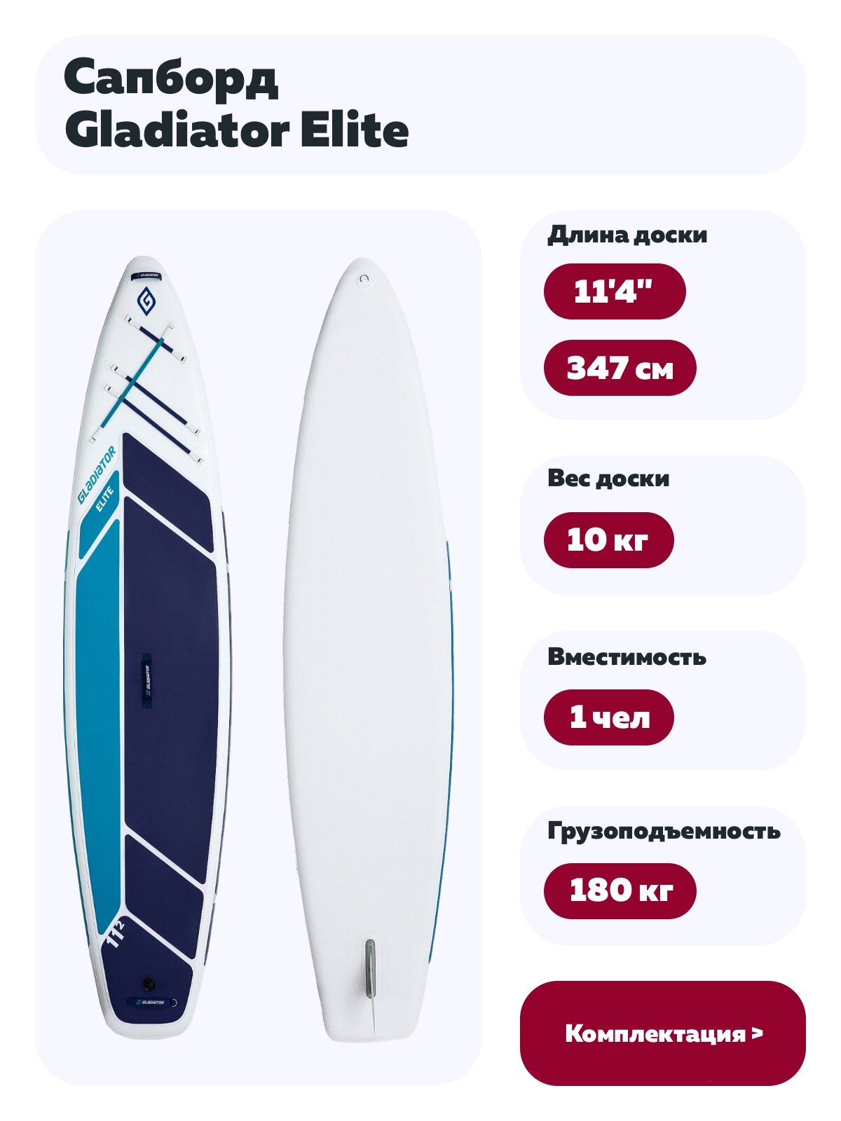 Сапборд универсальный, двухслойный, Gladiator Elite 11'4"