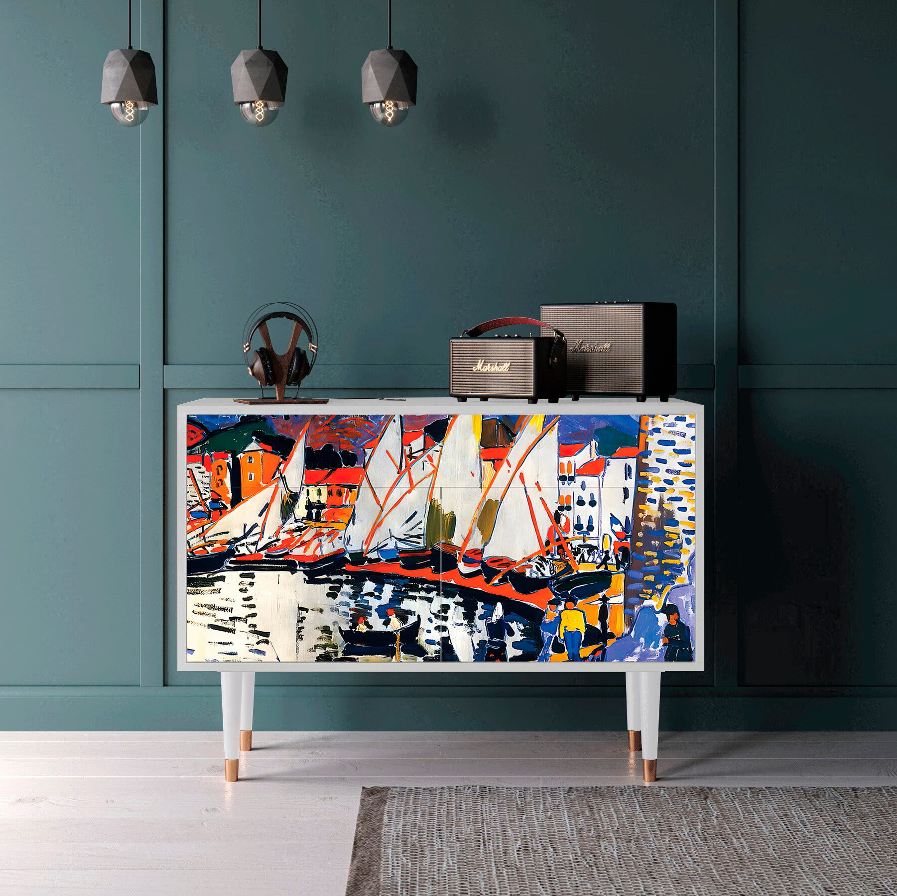 Комод - STORYZ - BS4 Le Sechage des voiles by Andre Derain, Размер - 115 x 85 x 48 см, Цвет корпуса - Белый