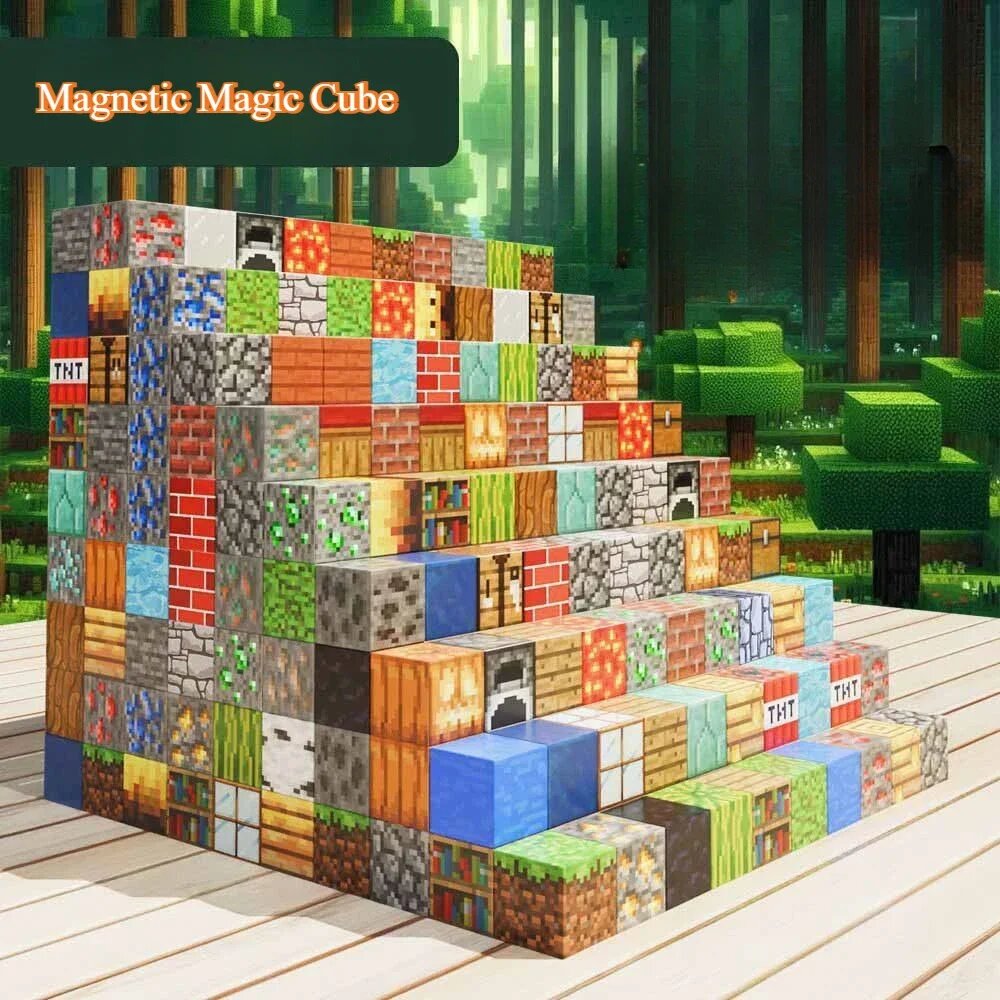 Магнитный кубик Minecraft, 50шт, 3 куклы