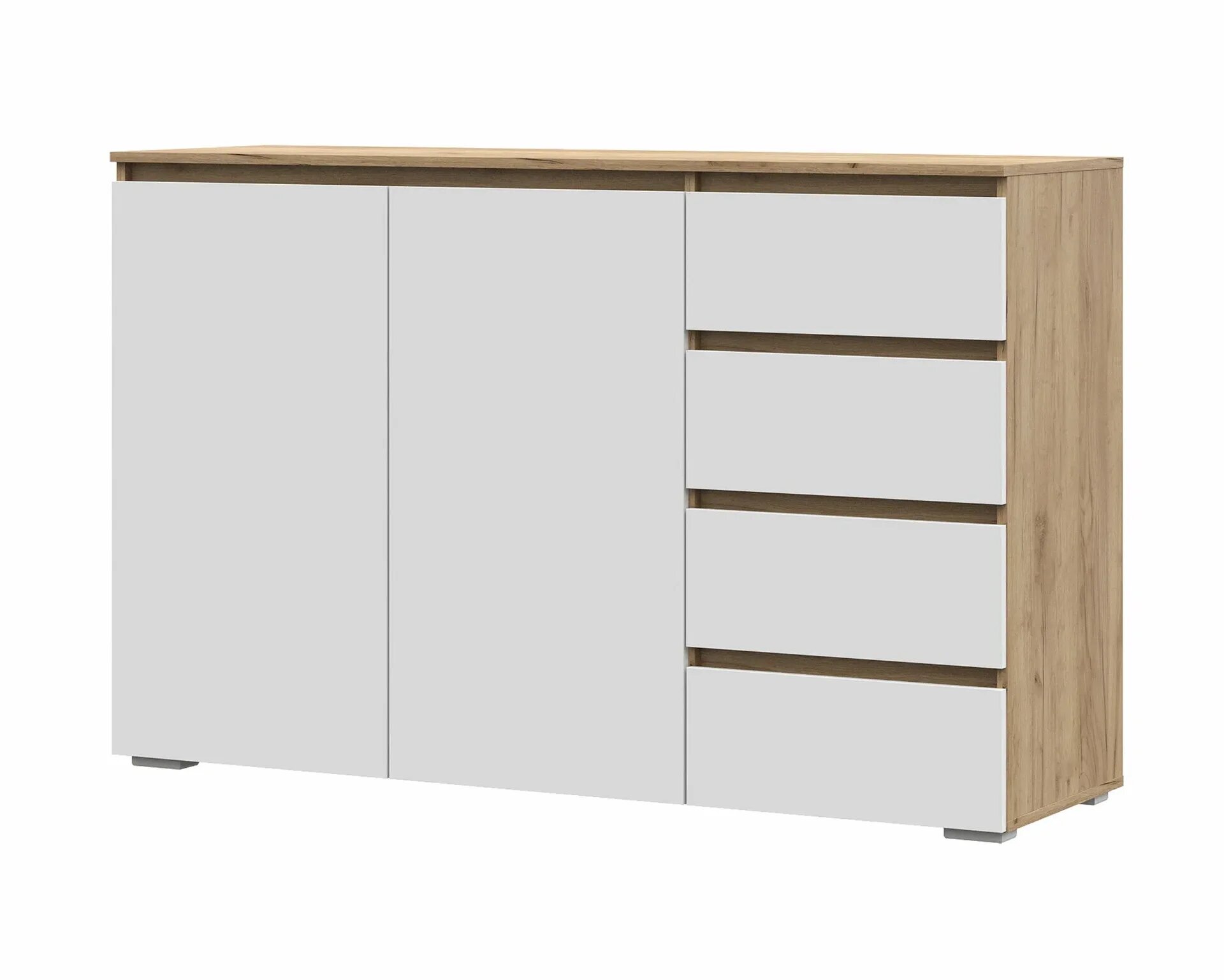 Комод 4 ящика «Хелен» КМ 06 ЛДСП, белый/дуб крафт золото (1500х460х958)