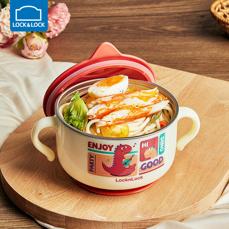 Lock & Lock Baby Food Bowl, Rice Porridge Bowl, Baby Eating Bowl with Handle, Stainless Steel Children's Bowl for Ages 3-6 Elementary School Students, Soup Bowl