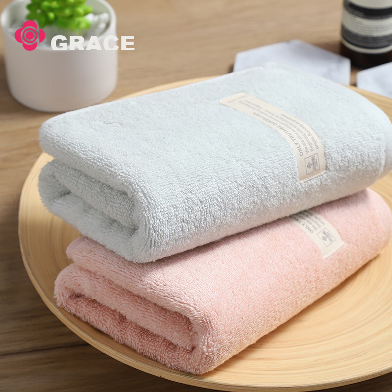 Grace Xinjiang Long-Staple Cotton Class A Towels, 2-Pack, Pure Cotton Thickened Soft Face Towels, Absorbent Face Washcloths, Cherry Pink + Plain Green