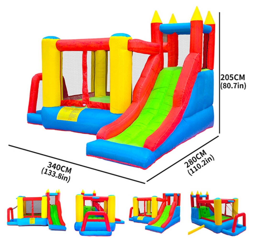 Детский надувной замок с горкой и батутом, Надувная складная игровая площадка