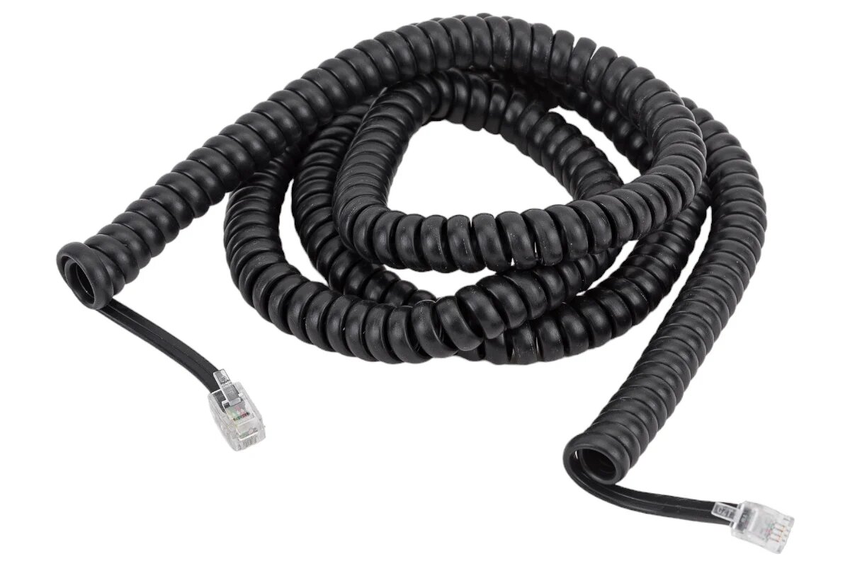 REXANT Шнур витой RJ-10 4P-4C для телефонной трубки, длина 7 м черный кабель