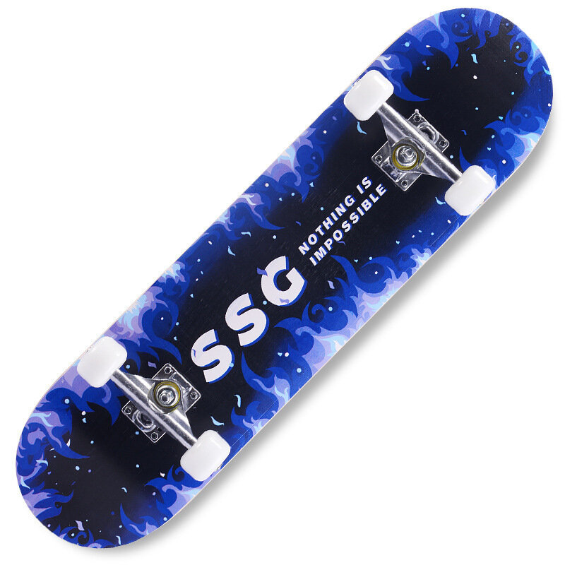 Скейтборд, деки из клена, цвет белый/черный/темно-синий, деревянный, 2 слоя