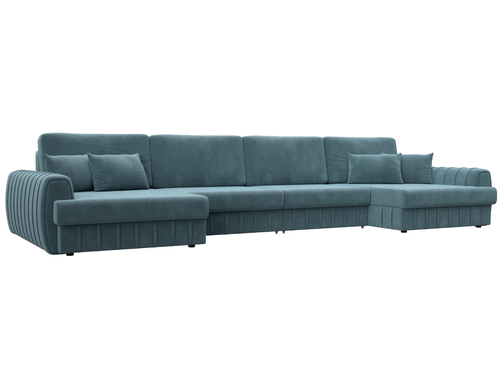 Диван П-образный Лига-057 НПБ Лонг, 8-местный, размер: 433х162см, спальное место: 160х194см, велюр, SEVEN 113 бирюзовый