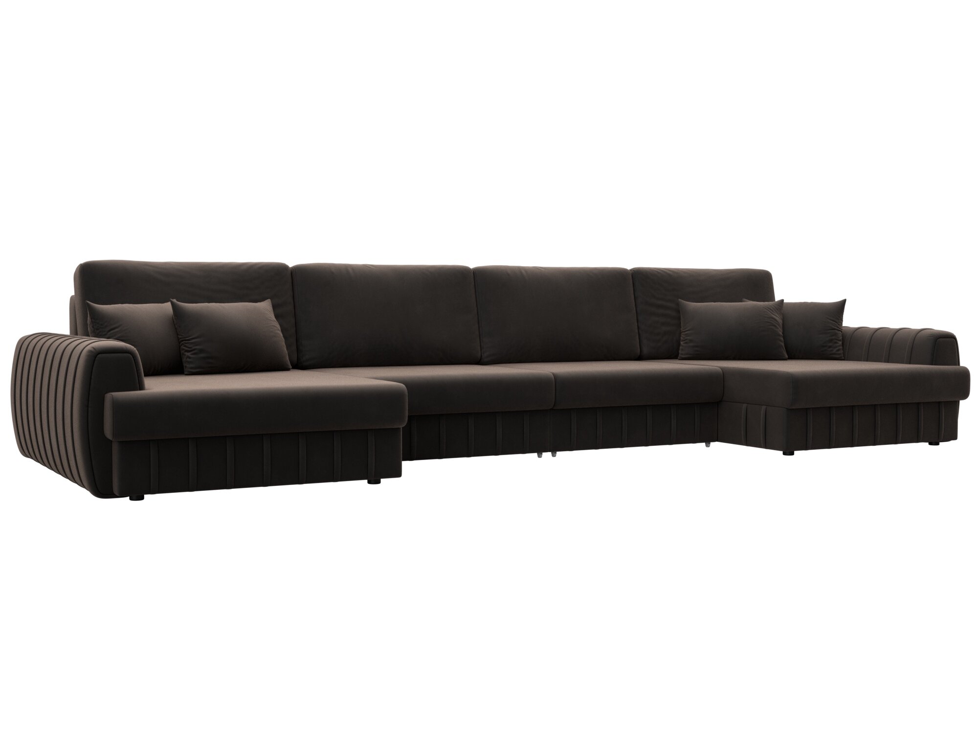 Диван П-образный Лига-057 НПБ Лонг, 8-местный, размер: 433х162см, спальное место: 160х194см, велюр, SEVEN 727 коричневый