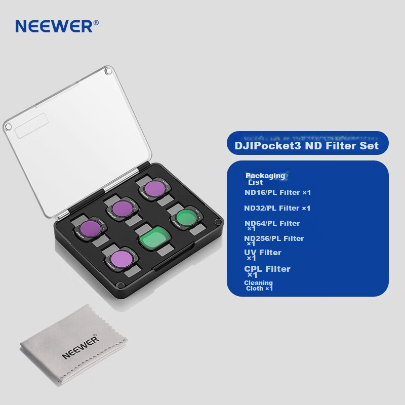 NEEWER Magnetic Quick-Release 6-Piece ND/PL Filter Set for DJI Pocket 3 Camera, Including UV Protection Filter, ND Neutral Density Filter, CPL Polarizing Filter, Compatible with 3rd Generation Pocket Camera