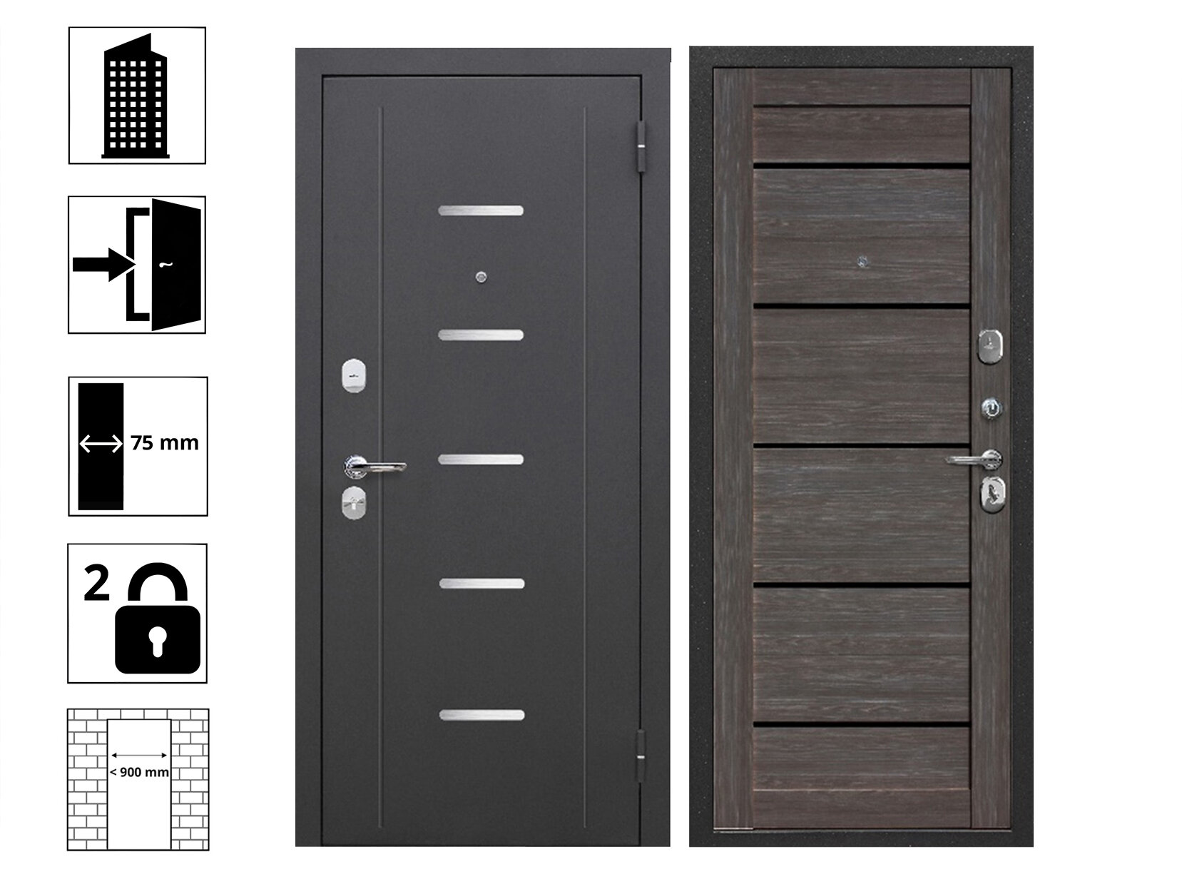 Дверь Ferroni 860R, 7,5 см, Гарда, античное серебро, дуб Неаполь, МДФ, ночная задвижка