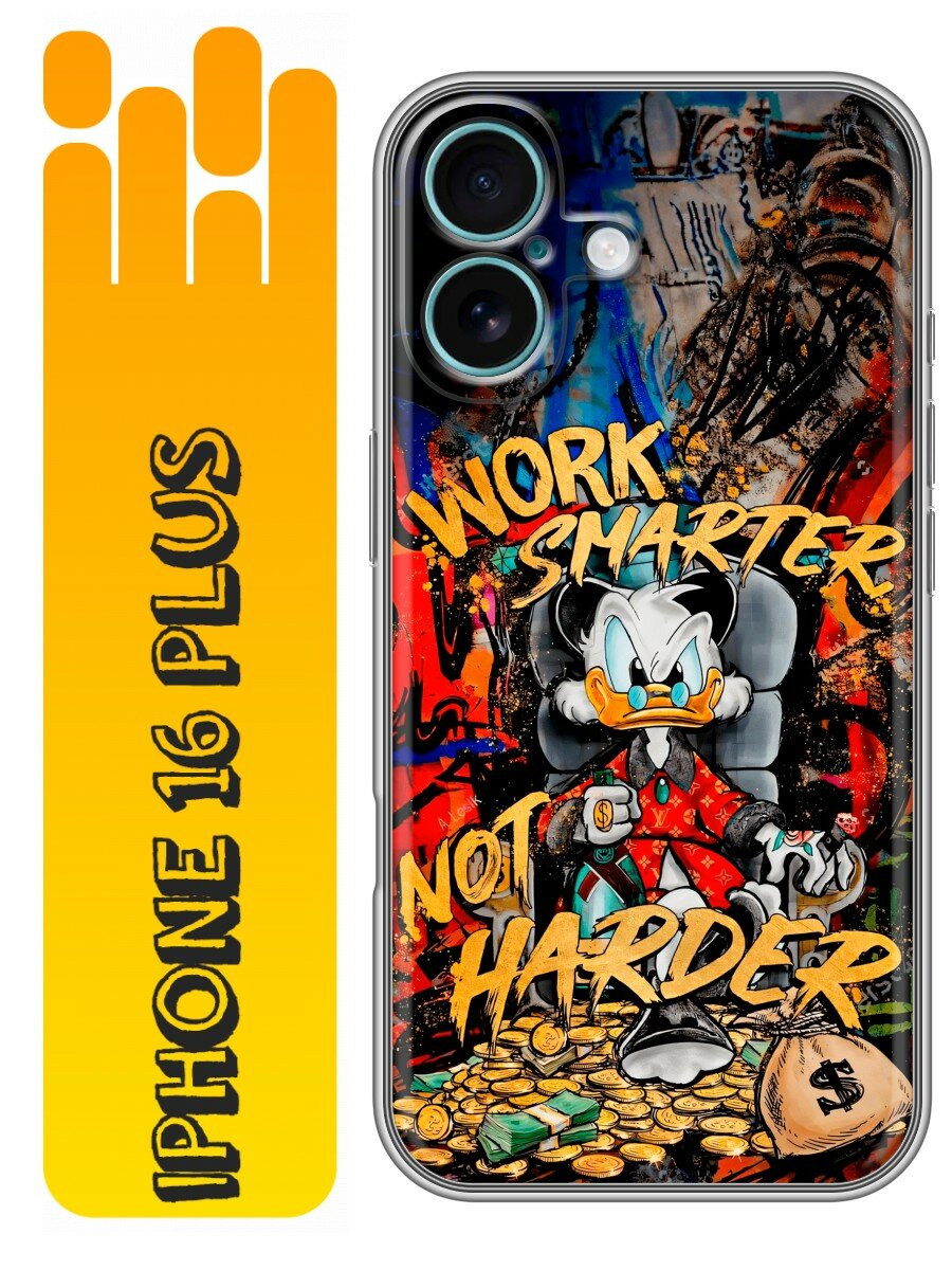 Чехол для Iphone 16 Plus с принтом Дональд Дак Деньги (Айфон 16 Плюс)