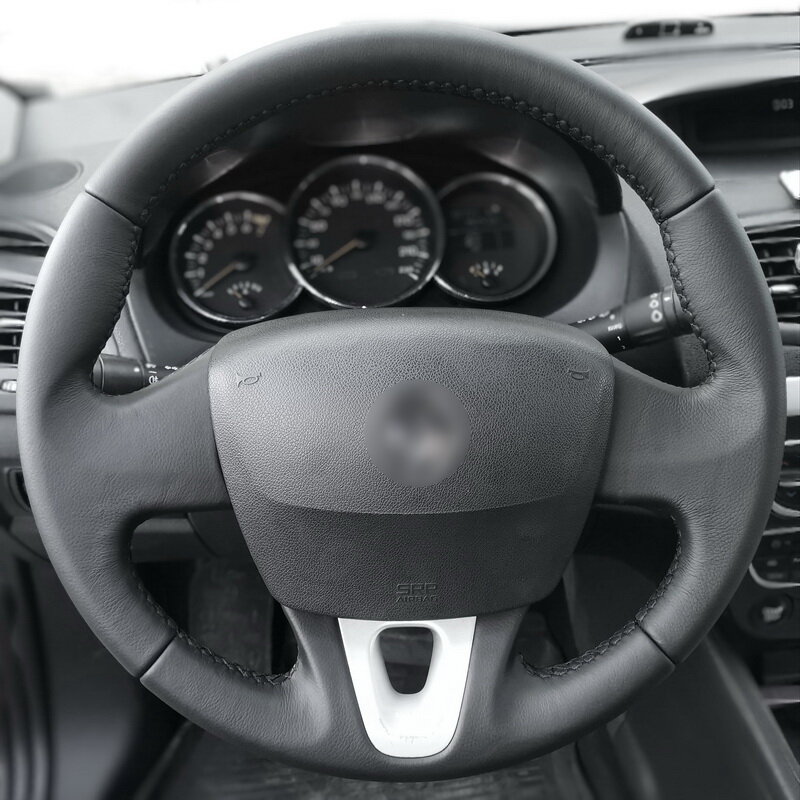 Оплетка из натуральной кожи "Кожа рулит" на руль Renault Megane III (2008-2016), Renault Scenic III (2009-2016), Renault Fluence I (2009-2017), Mercedes-Benz Citan I (2012-2021), черная, для замены штатной накладки