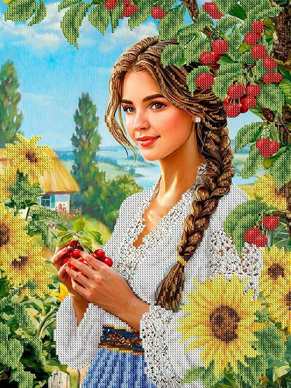 Ткань с рисунком для вышивания бисером Каролинка #ТКБЛ 3068 Родная страна. Дон, Вышивка бисером, 27 х 36 см (Бисер в комплект не входит.)