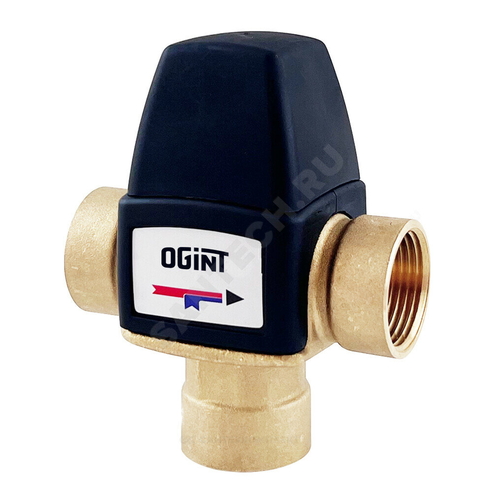 Клапан смесительный термостатический седельный латунь Ду 20 Ру10 3/4" ВР Kvs=2.1м3/ч Tн=65C боковой выход Ogint