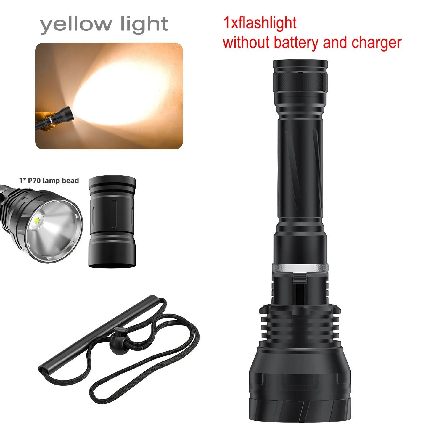 Подводный фонарик Tinhofire XHP70 50 Вт 1xP70 yellow-A