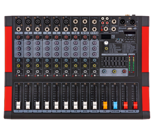 ZTX audio Pro 6.3Fx - микшерный пульт 6mono, 3stereo канала с MP3/SD/DSP/BT/USB