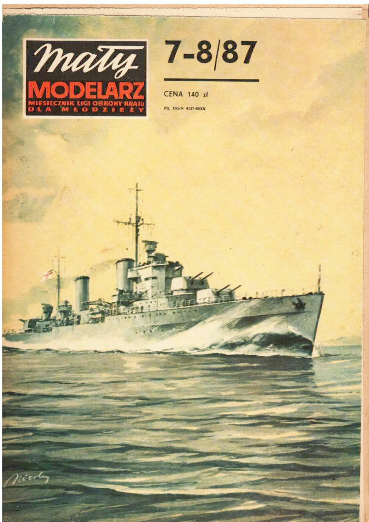 Сборная бумажная модель Легкий крейсер "Penelope" - Maly Modelarz №7-8/87 (журнал)