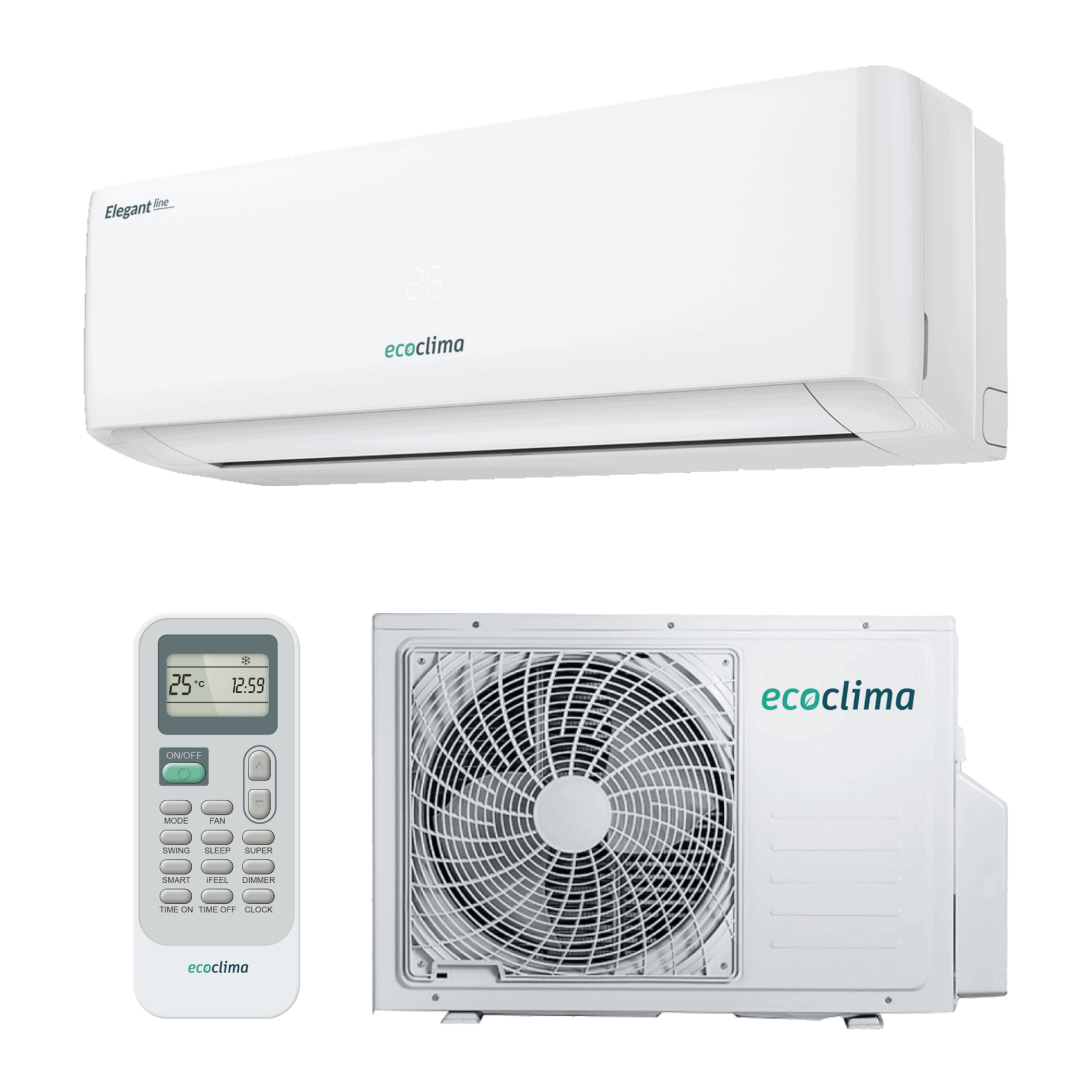 Кондиционер сплит-система Ecoclima ECW/I-HE12/AA-4R2 Elegant Line, инвертор, ионизатор, 4D, R32, завод Hisense