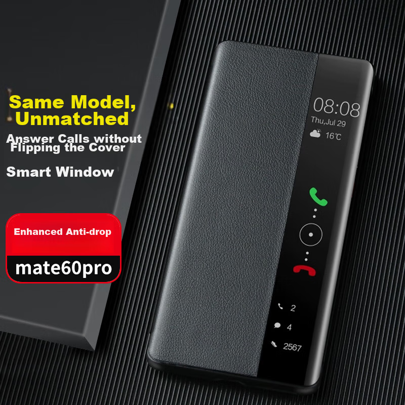 EDDGA Suitable for Huawei Mate60 Pro Phone Case, Mate60 Pro Flip Cover, Smart Window Sleep, Full Protection, Shockproof, Business Leather Case, Smart Flip Cover with Hands-Free Function