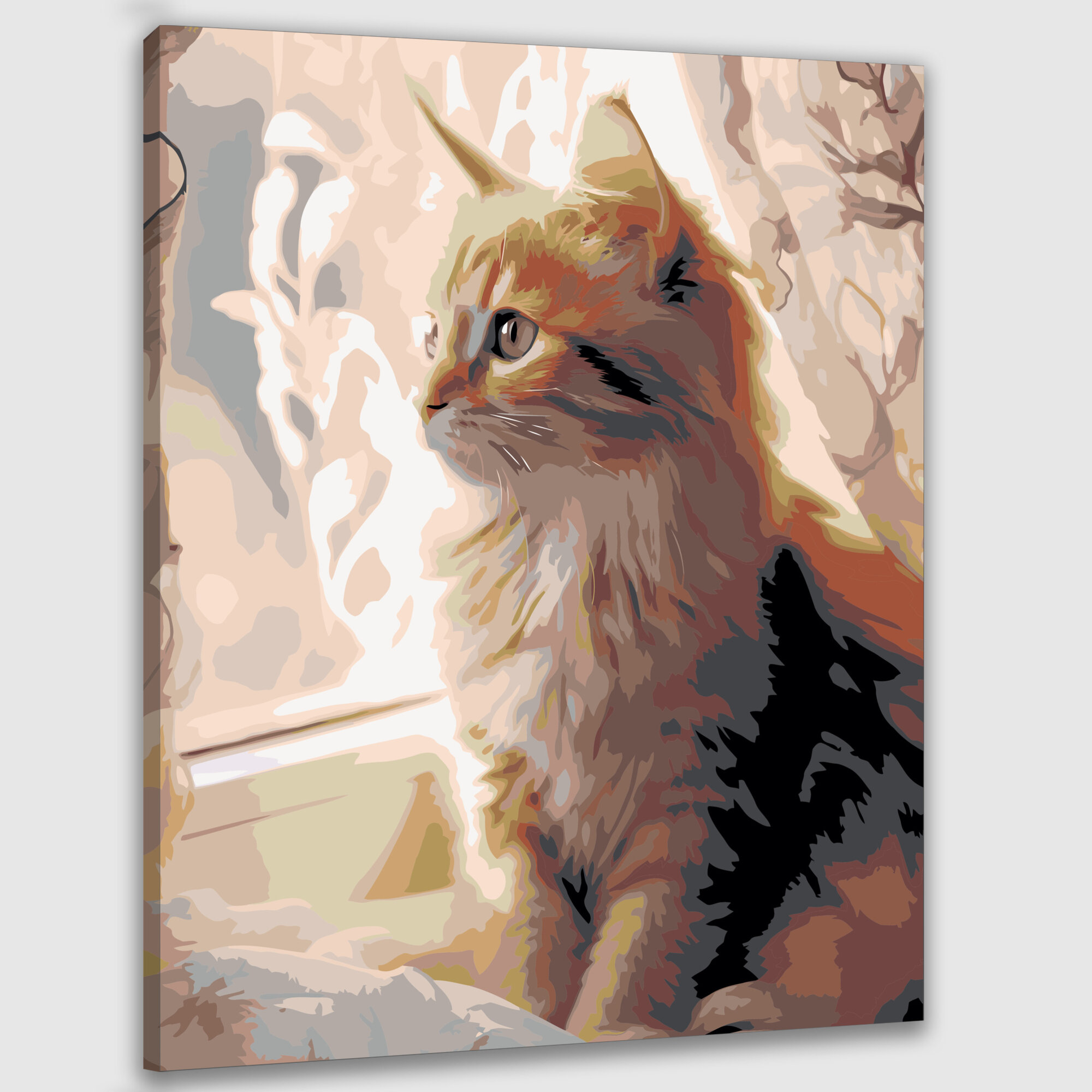 Картина по номерам 40x50 см, котенок, мейн-кун, янтарные глаза, тщательно ухоженная шерст, высокое разрешение, фон