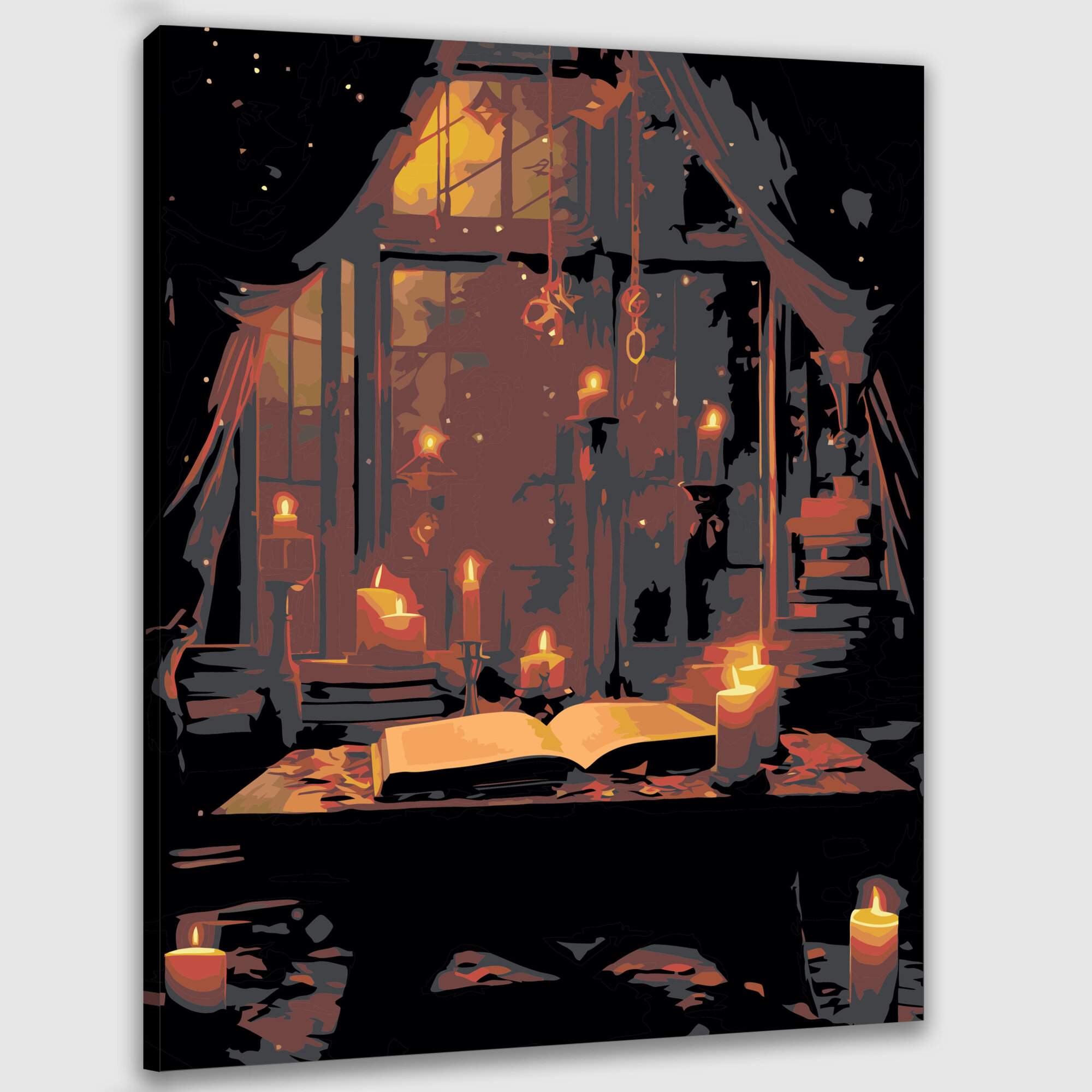 Картина по номерам 40x50 см, картина, цифровая, священное пространство, гадание на таро, свет свечей, старинные книги