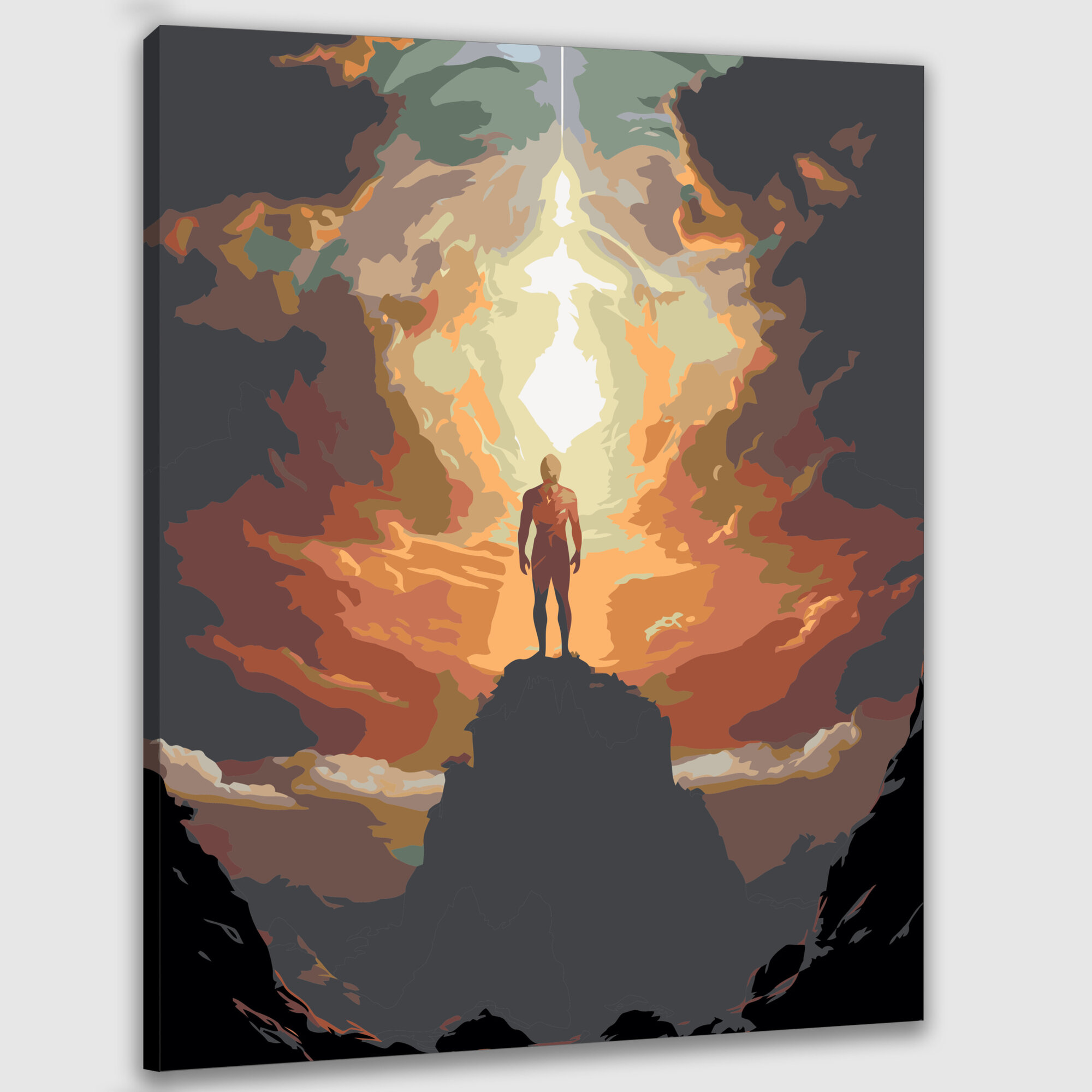 Картина по номерам 40x50 см, цифровое произведение, Аполлон, греческий бог, солнце, горизонт, лучи света, облака