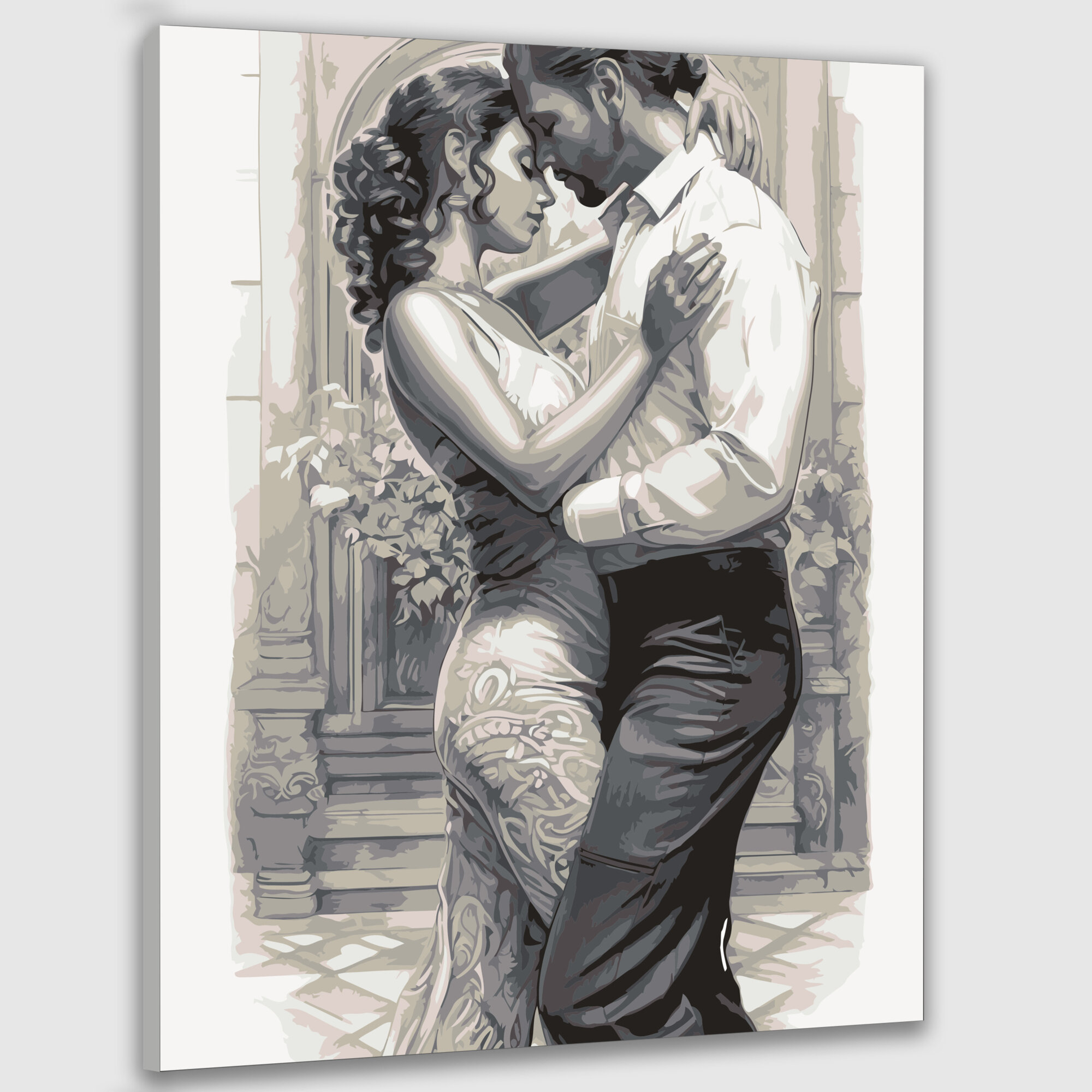 Картина по номерам 40x50 см, карандашный набросок, пара, танго, объятия, тела, чувственный танец, любовь, желание