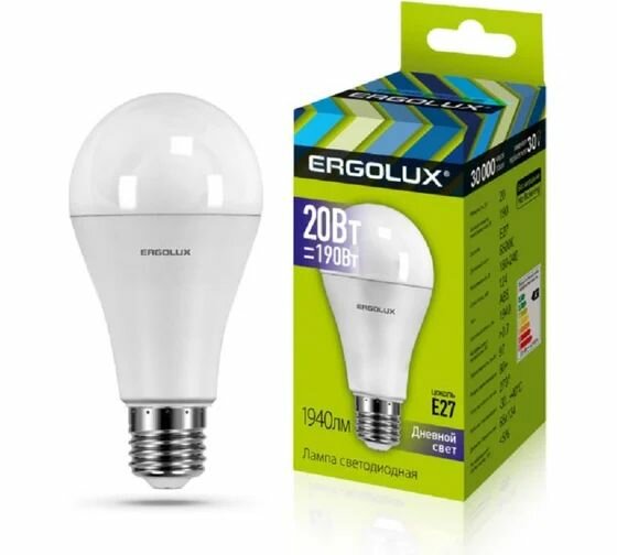 Электрическая светодиодная лампа Ergolux led-a65-20w-e27-6k лон 13184