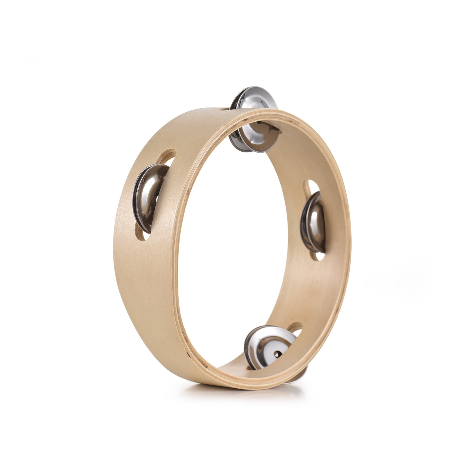 6-дюймовый деревянный бубен для взрослых, ударный инструмент с металлическим колокольчиком с ручным управлением, однорядный, натуральный цвет, идеально подходит для домашних школьных вечеринок