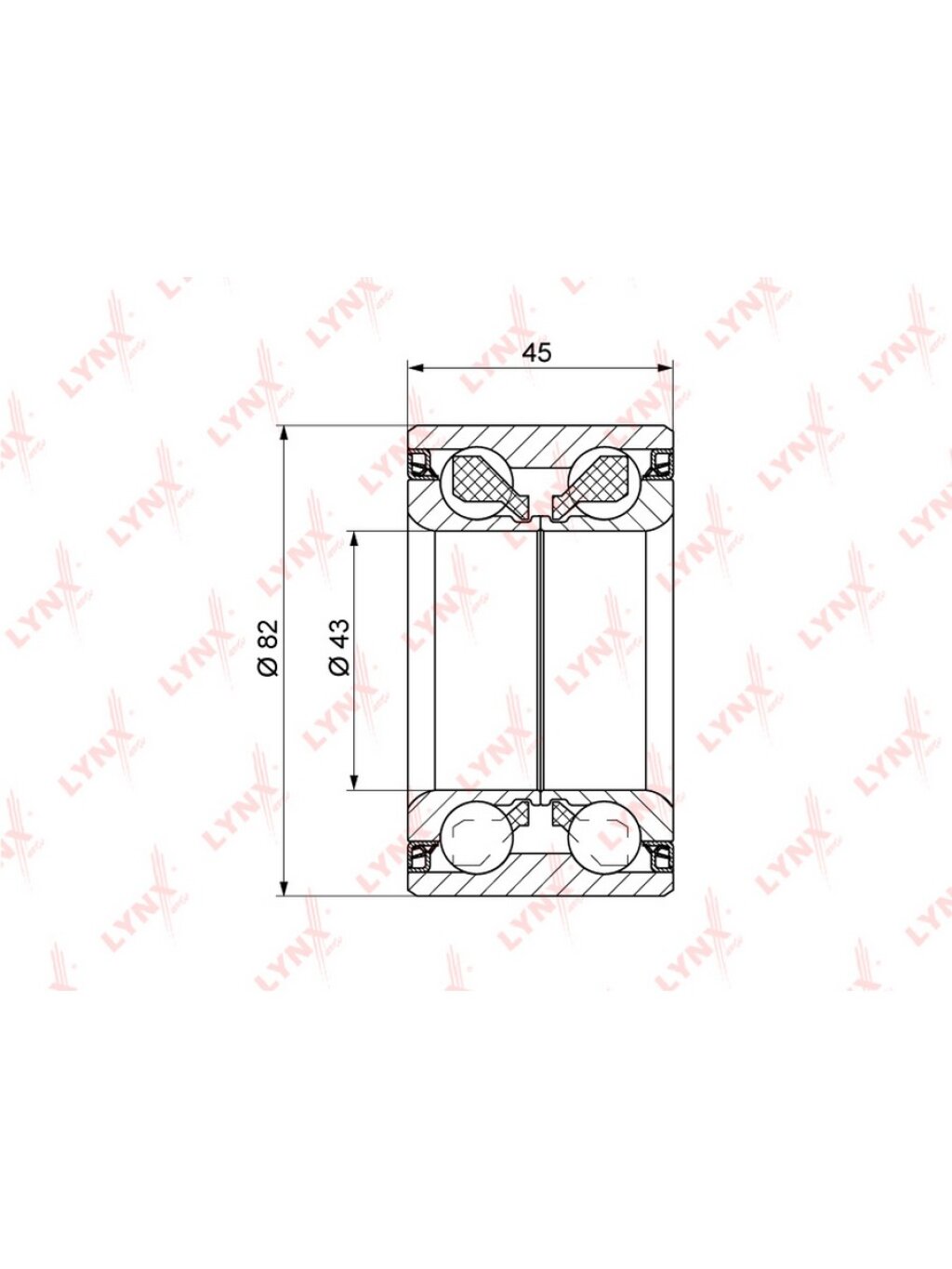 Подшипник ступицы передний (45x43x82) LYNXauto WB-1121