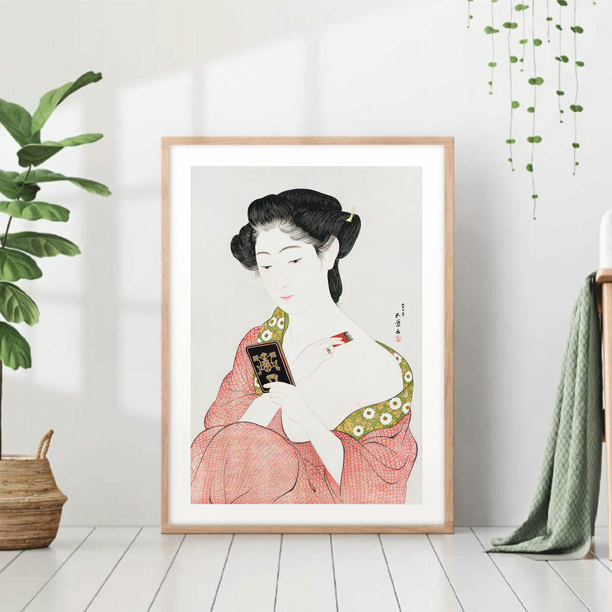 Постер "Гейша с зеркалом репродукция" 50x70 без рамки на стену для интерьера