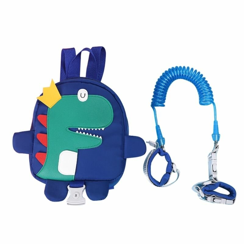 Детский рюкзак с поводком, Синий динозавр