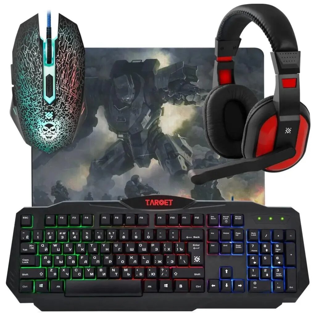 Гарнитура игровая Defender Target MKP-350, для компьютера и игровых консолей, накладные, проводные, черный / красный [52350]