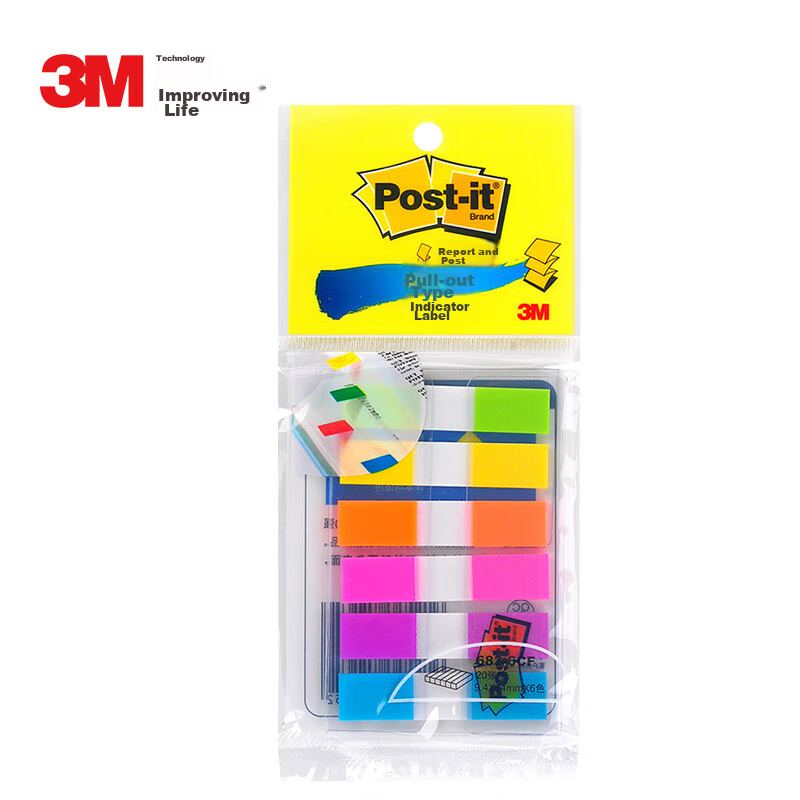 3M Sticky Notes, Memo Pads, Transparent Index Labels, Office Supplies, Study Stationery, 683-6CF Pull-Out Labels (6 Colors)