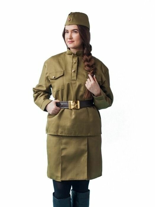 Костюм военного Солдаточка люкс , пилотка, гимнастёрка, юбка, ремень, р. 48-50, рост 170 см