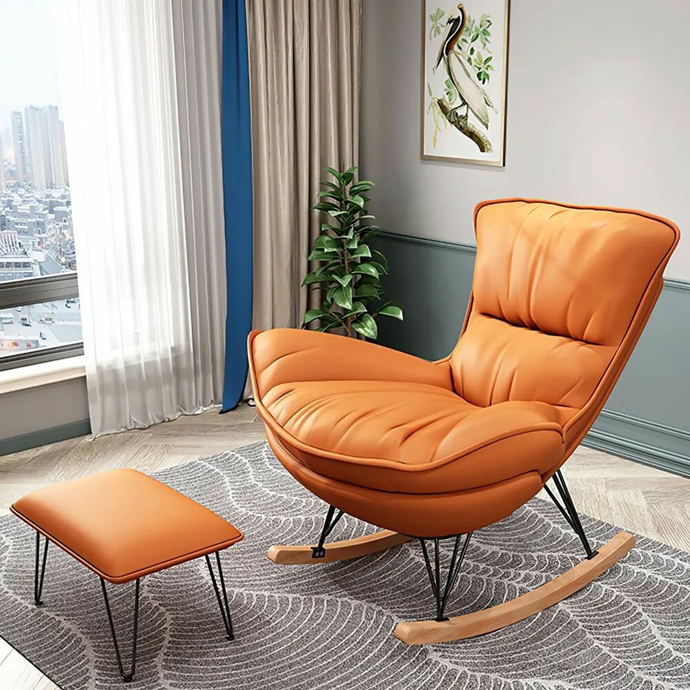 Кресло-качалка с подножкой, в подарок мягкий чехол для подножки, для дома, для отдыха, Релакс, мягкие кресла