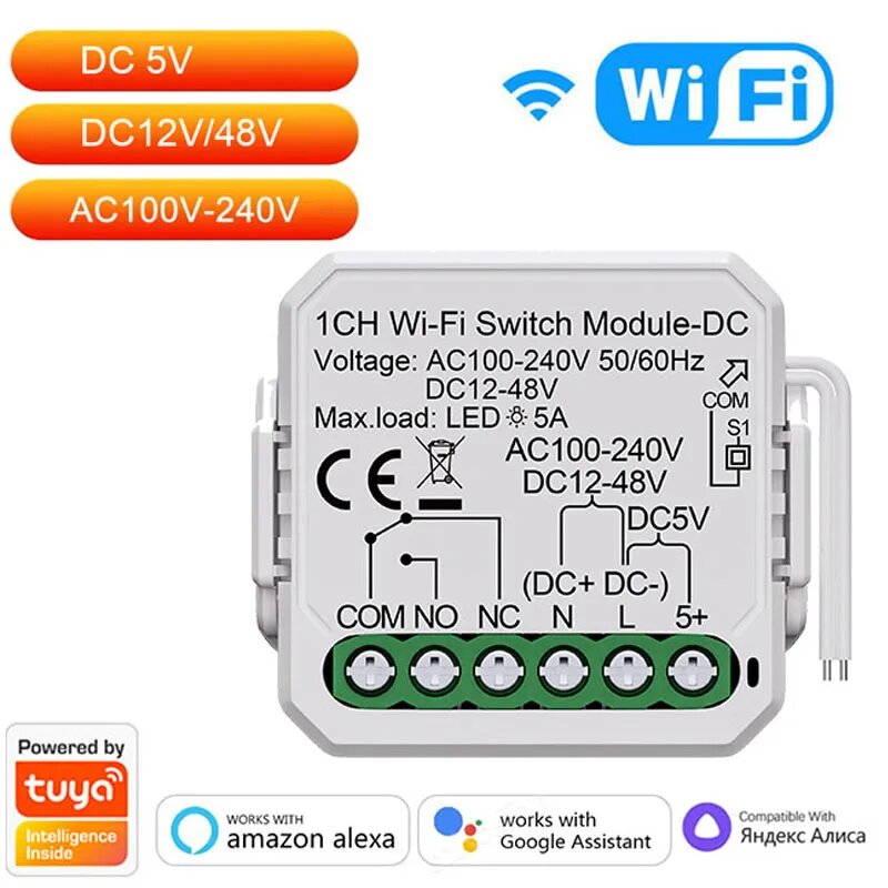 RNABAU Умный сухой контактный модуль переключателя Wi-Fi/Zigbee 1CHWIFIDC5V 12-48V