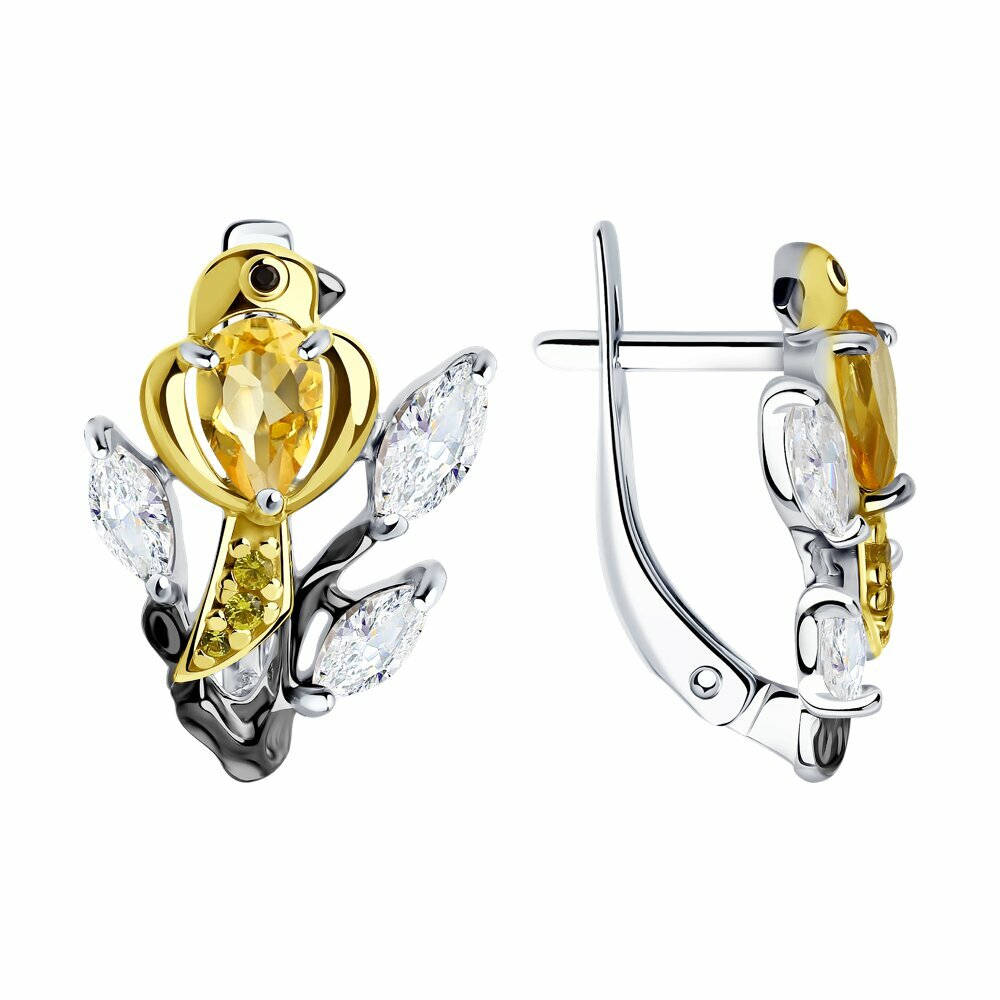Серьги, серебро, 925 проба, родирование